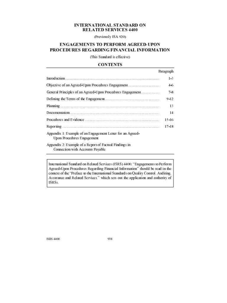 ISRS 4400 - Eng Agreed Upon Procedures (Antes ISA 920) | Accounting | Audit