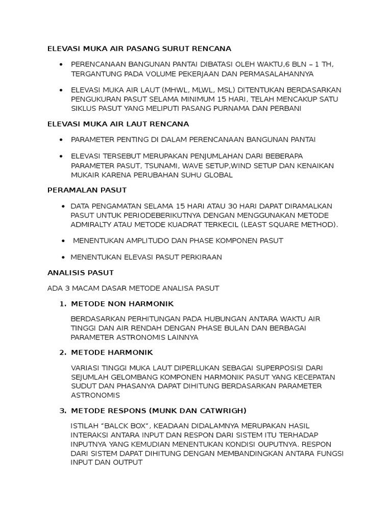 Elevasi Muka Air Pasang Surut Rencana | PDF