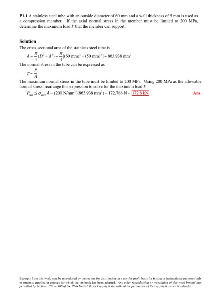 Solution Manual For Mechanics of Materials 3rd Edition by Philpot | PDF ...