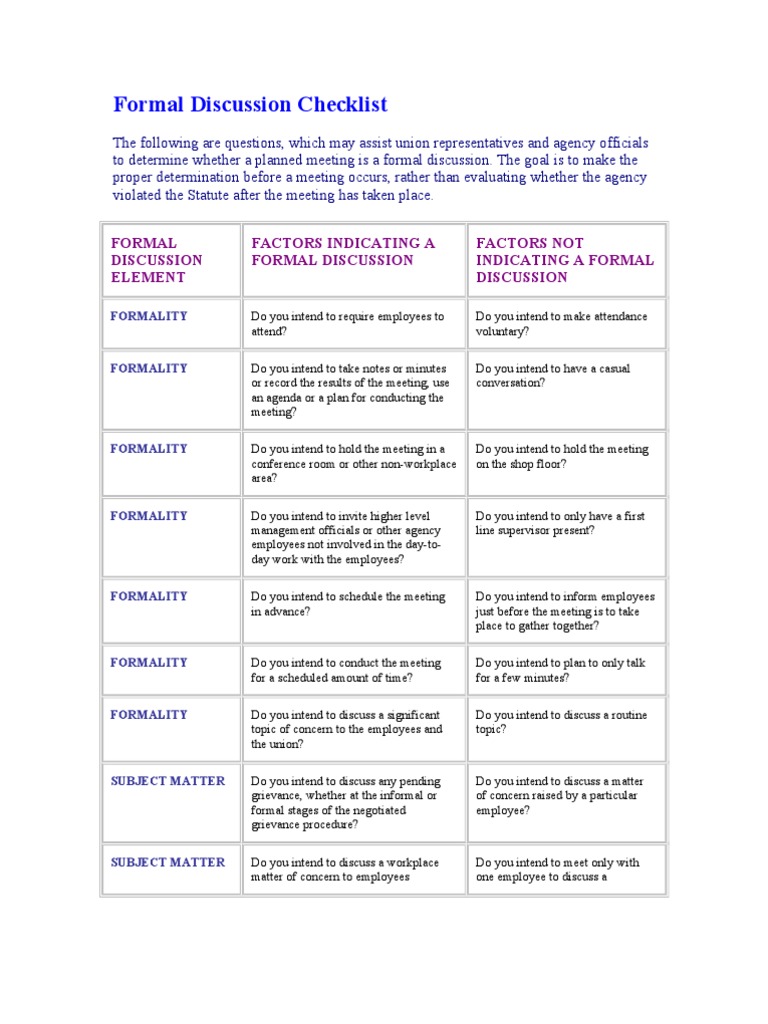 Formal Discussion Checklist | PDF | Government | Justice