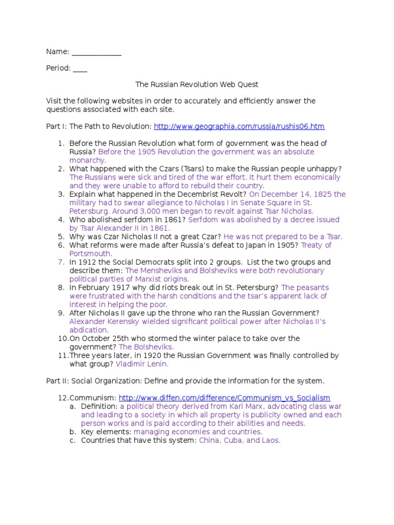 Russian Revolution Web Exercise | PDF | Russian Revolution | Communism