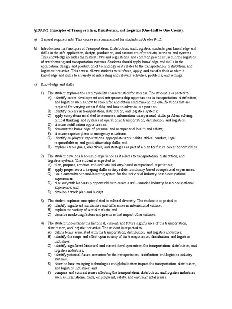 Principles of Transportation, Distribution, and Logistics | PDF ...