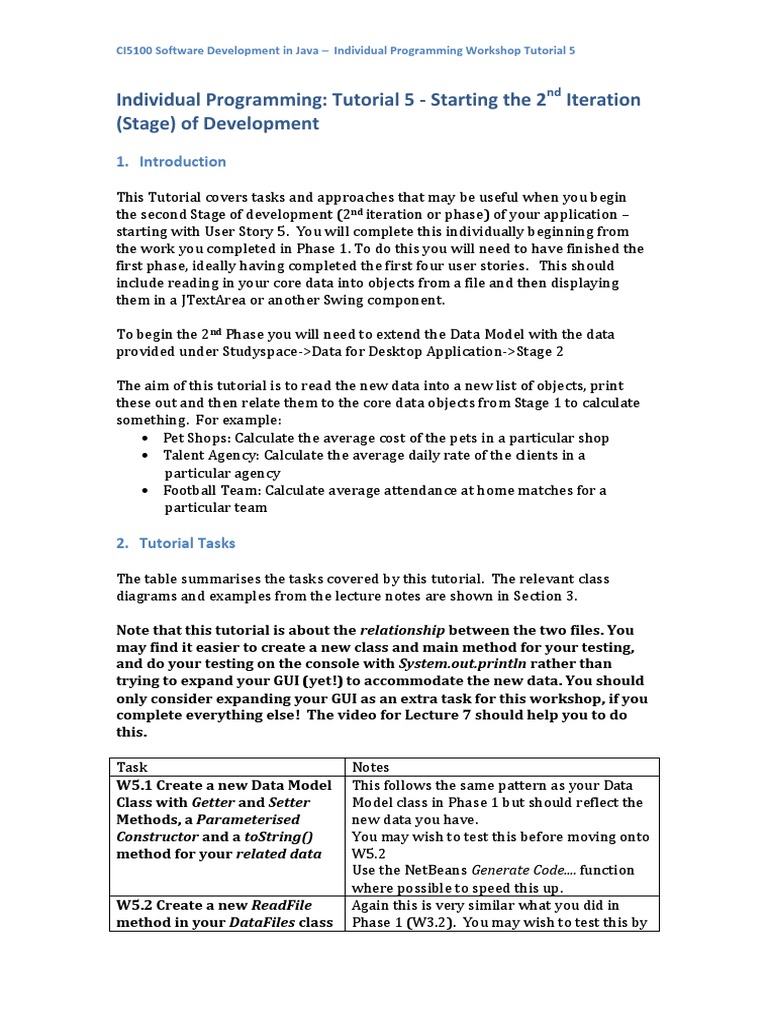 Individual Programming: Tutorial 5 - Starting The 2 Iteration (Stage ...