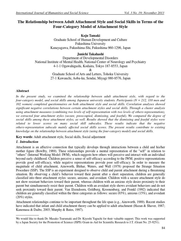 The Relationship Between Adult Attachment Style And Social Skills In