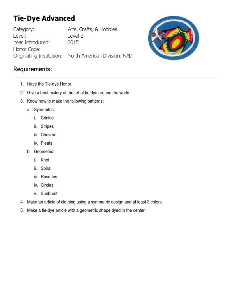 Tie-Dye Advanced - Pathfinder Honor | PDF
