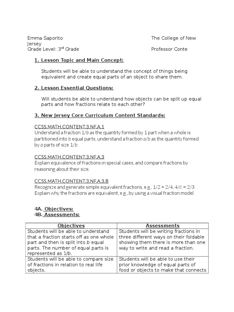 MTT Lesson Plan 1 | PDF | Fraction (Mathematics) | Classroom
