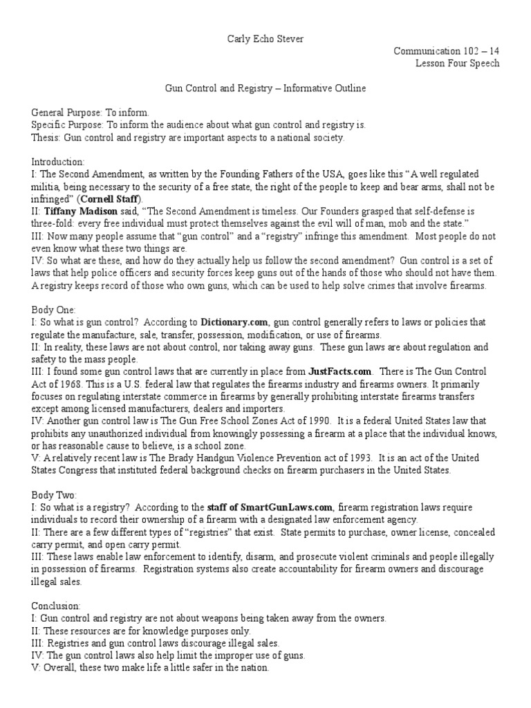 Gun Control Final Outline | PDF | Overview Of Gun Laws By Nation | Gun ...
