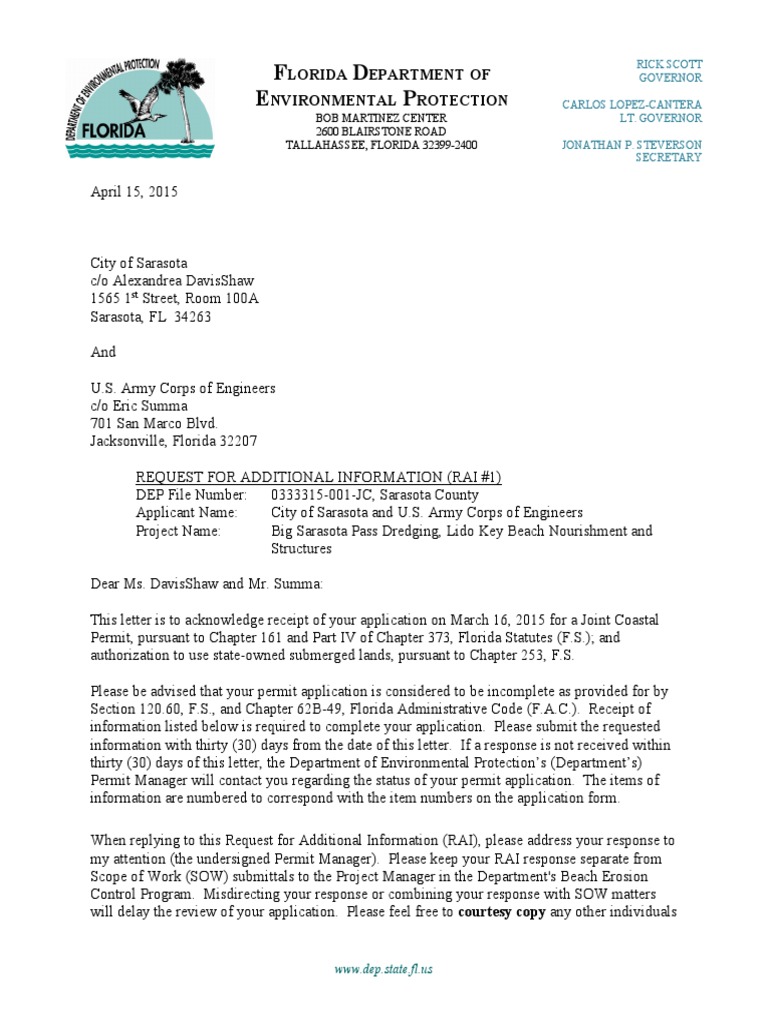 FDEP RAI For Big Pass Dredge Proposal | PDF | Beach | Water Quality