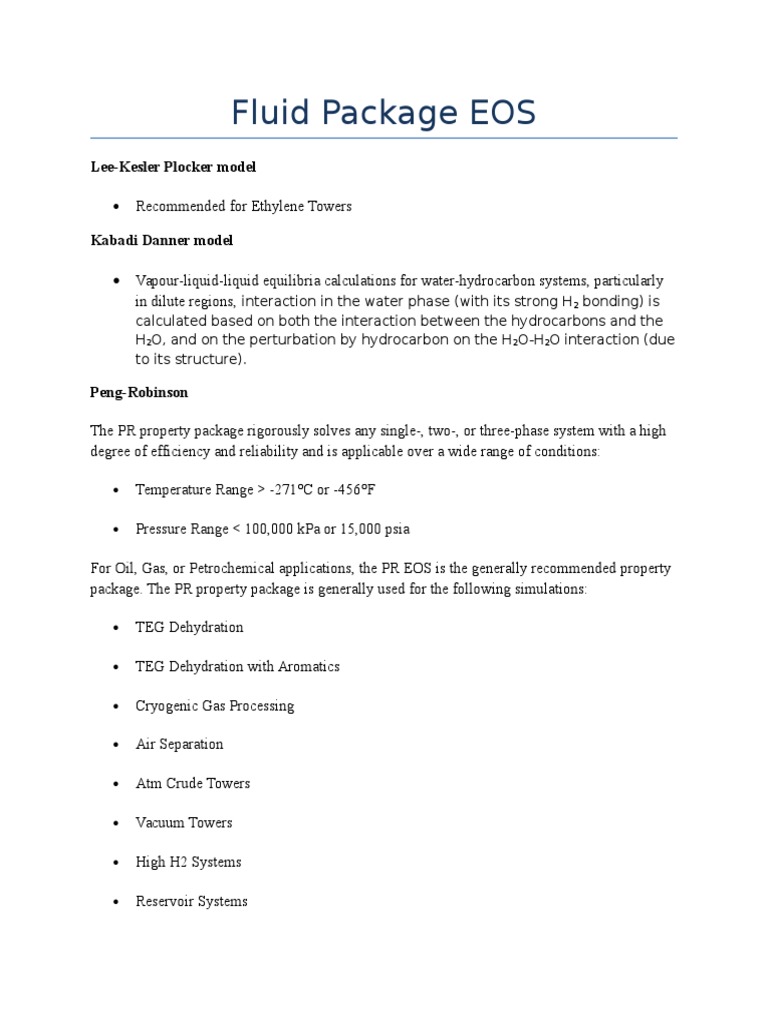 Fluid Package EOS | Download Free PDF | Phase (Matter) | Gases