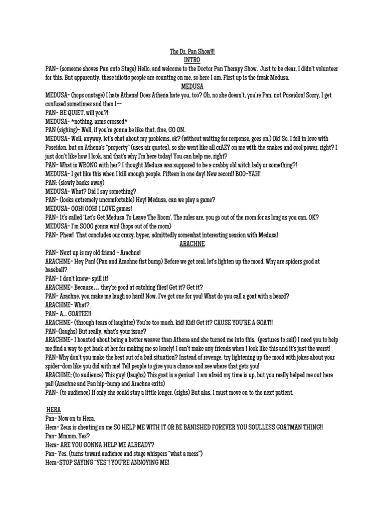 Therapy Skit Script | PDF | Laughter | Hera