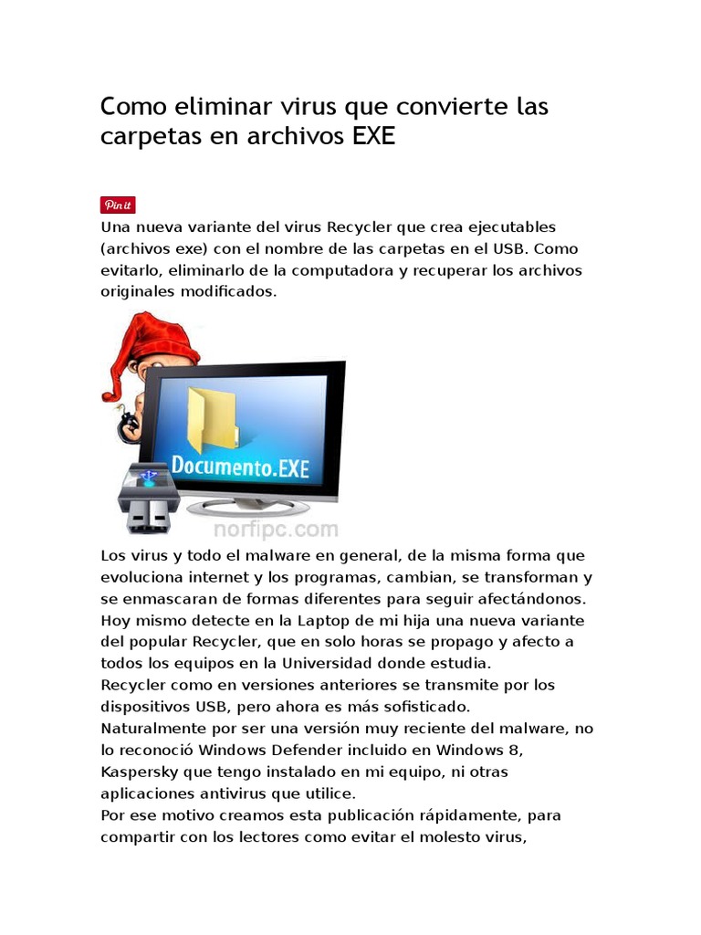 Como Eliminar Virus Que Convierte Las Carpetas en Archivos EXE | Virus ...