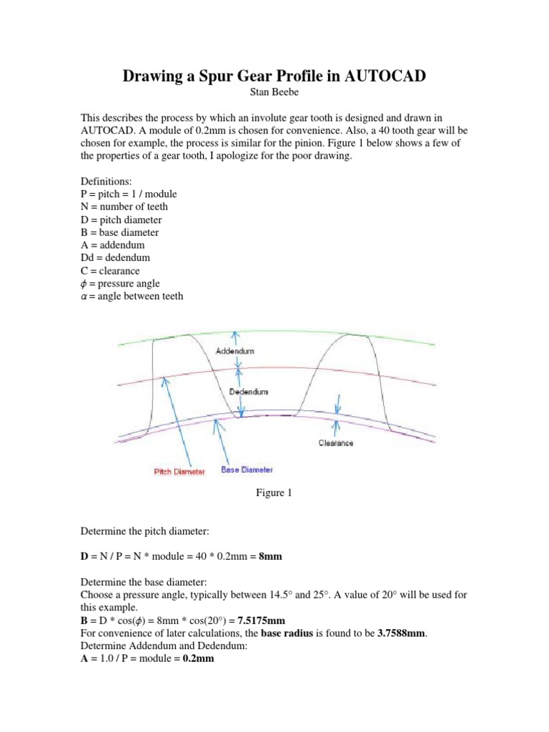 Drawing A Spur Gear Profile in AUTOCAD: D N / P N Module 40 0.2mm 8mm ...