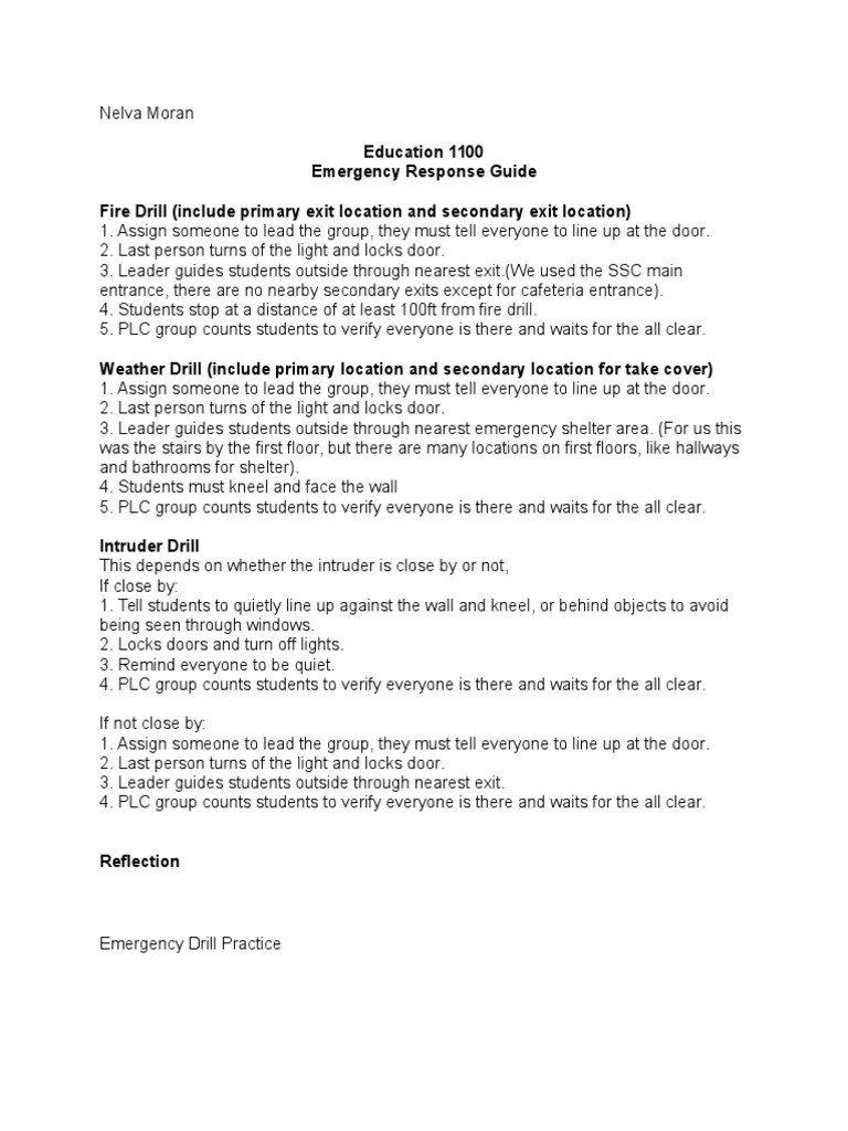 Emergency Drill Reflection | PDF