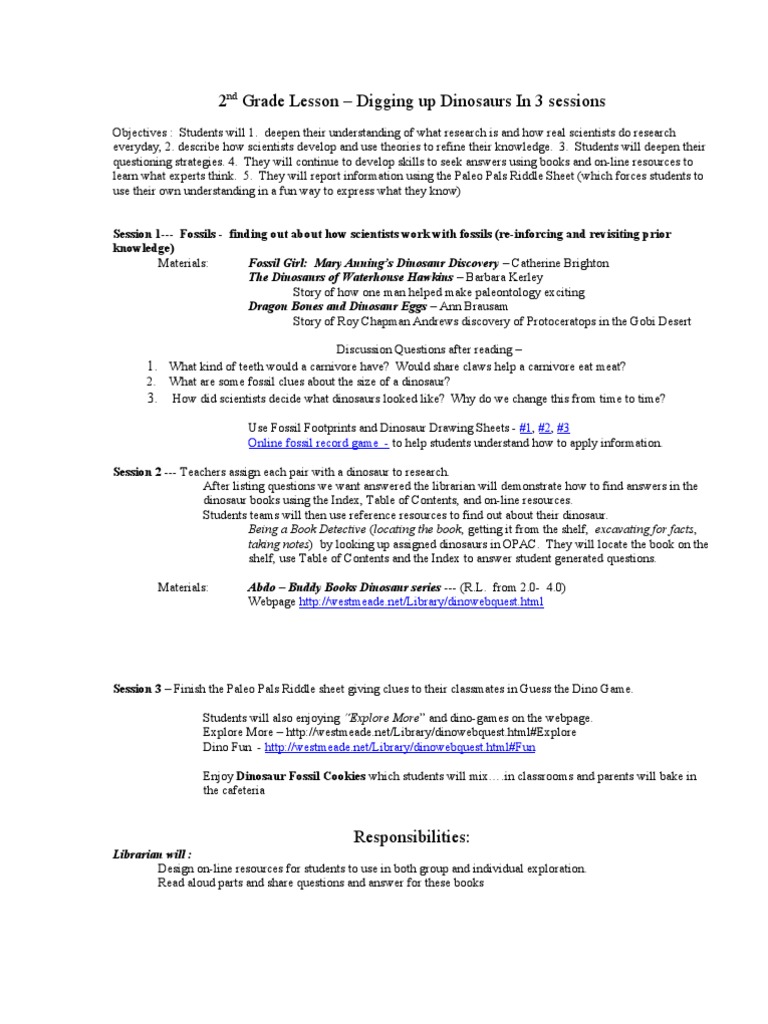 Dinomite 2nd Grade Lesson Plan... | PDF | Dinosaurs | Paleontology