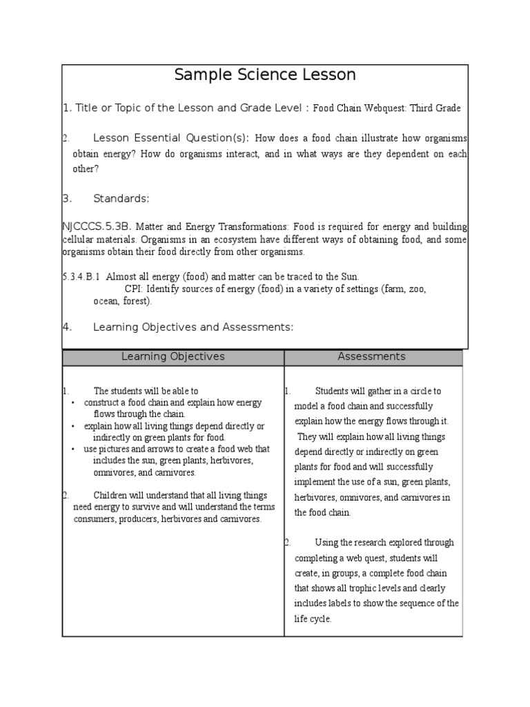 Sample Lesson Plans and Rationale | PDF | Food Web | Teachers