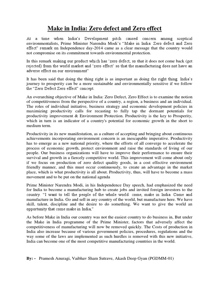 Make in India: Zero Defect, Zero Effect | PDF | Environmentalism ...
