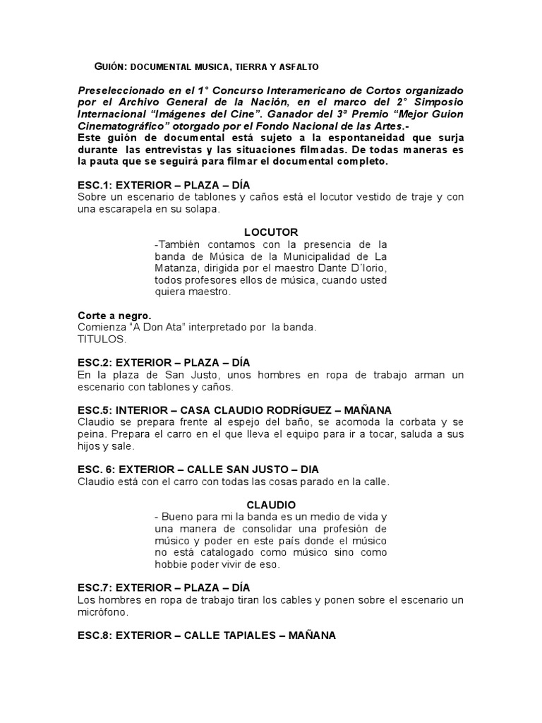 Guión Documental | PDF | Claudio | Instrumentos musicales