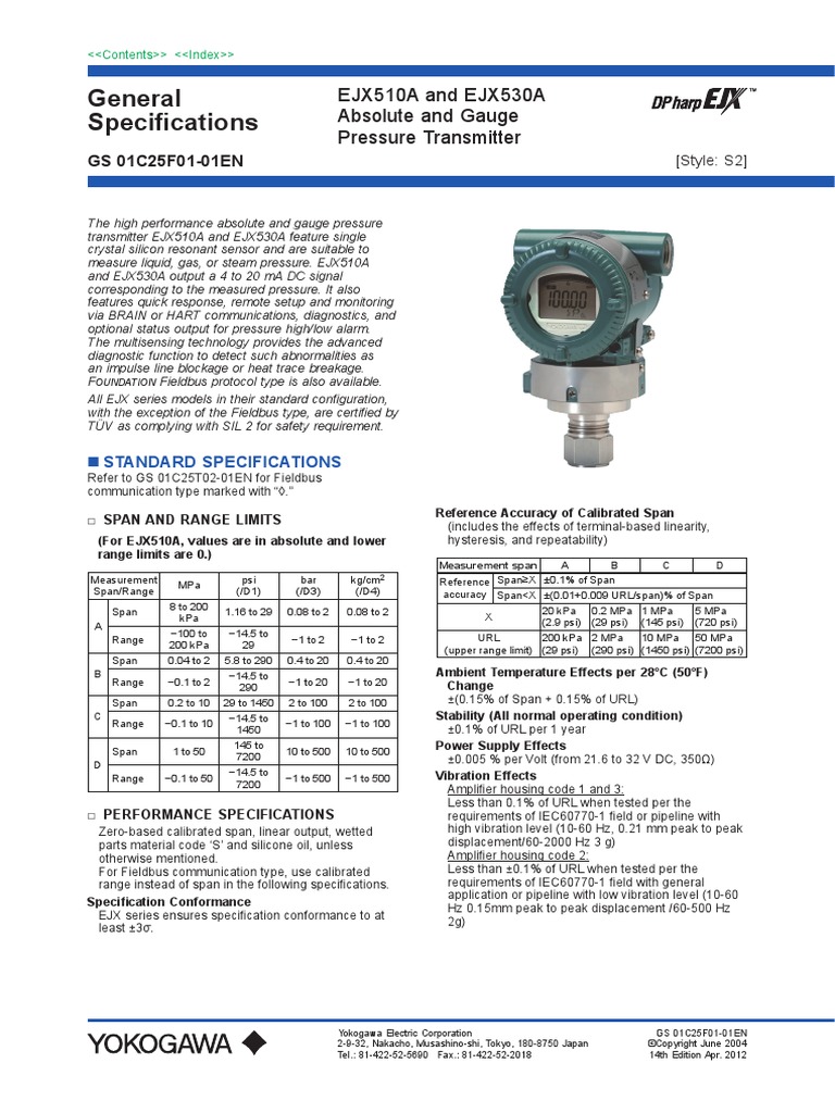 EJX510A and EJX530A Absolute and Gauge Pressure Transmitter | PDF ...