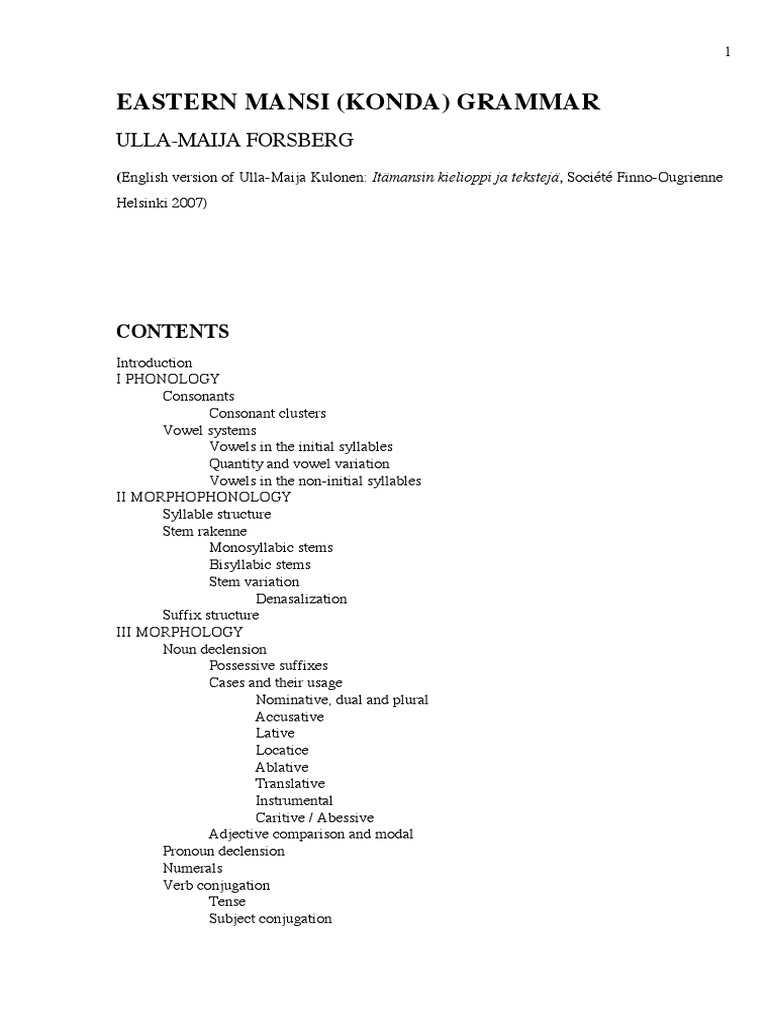 Eastern Mansi Grammar | PDF | Grammatical Number | Vowel