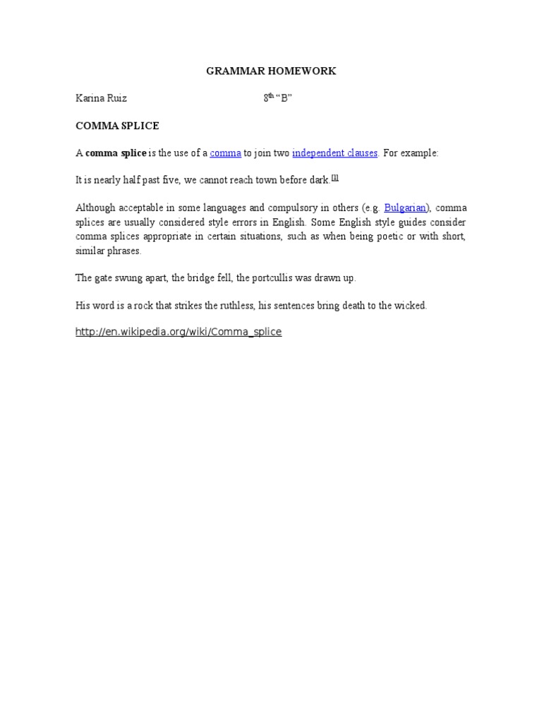 Grammar Homework: Comma Independent Clauses | PDF | Poetry | Classics