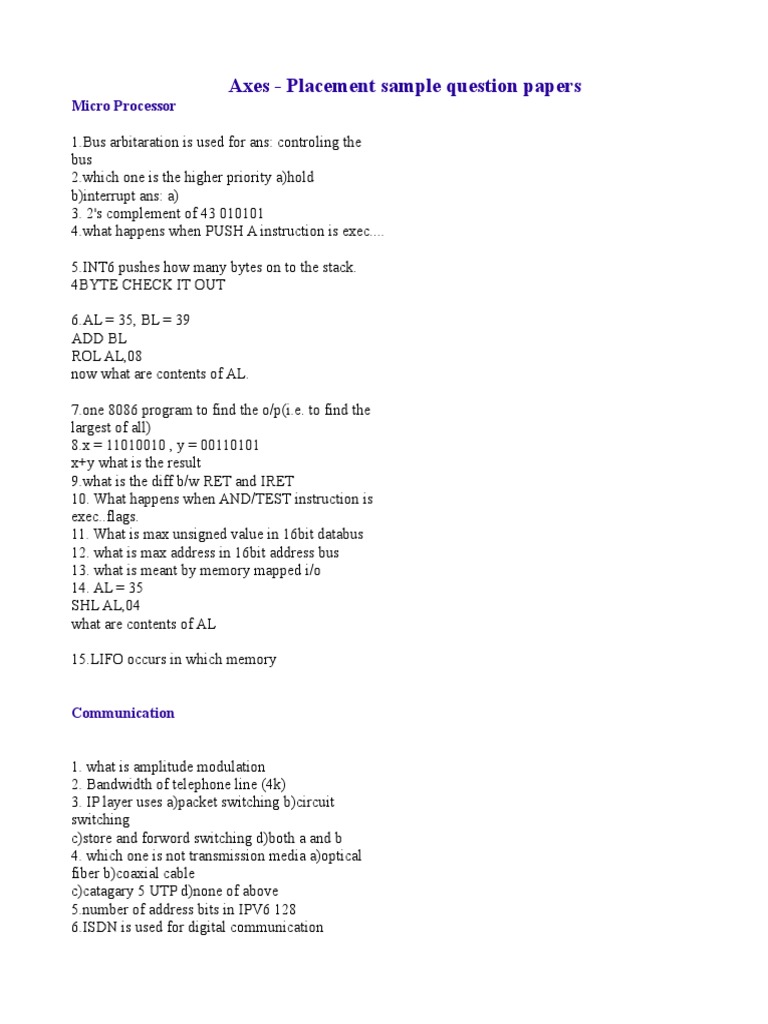 Microprocessor and Communication Exam Questions | PDF | Technology ...