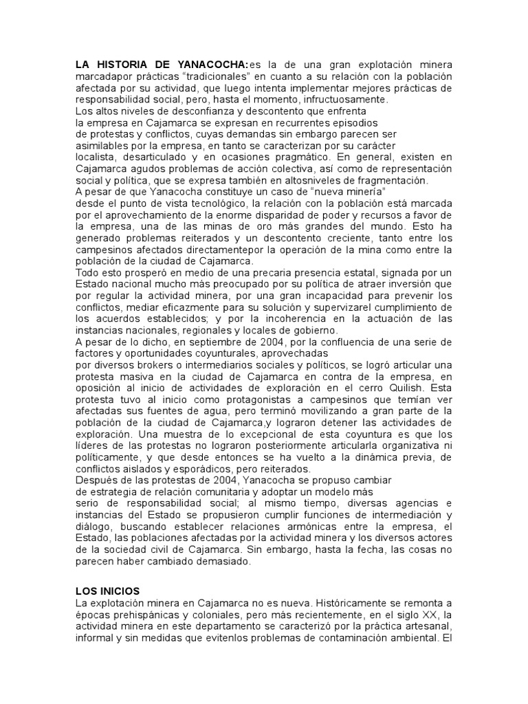 LA HISTORIA de YANACOCHA | PDF | Minería