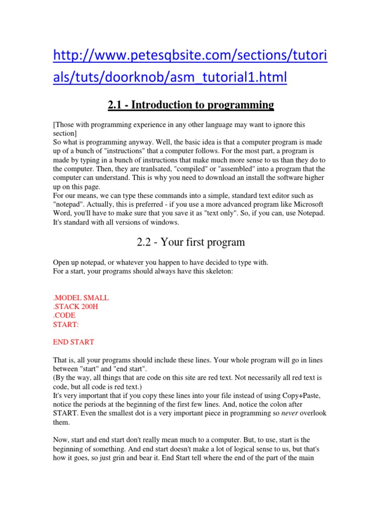 Tutorial Assembler Pdf Bit Variable Computer Science
