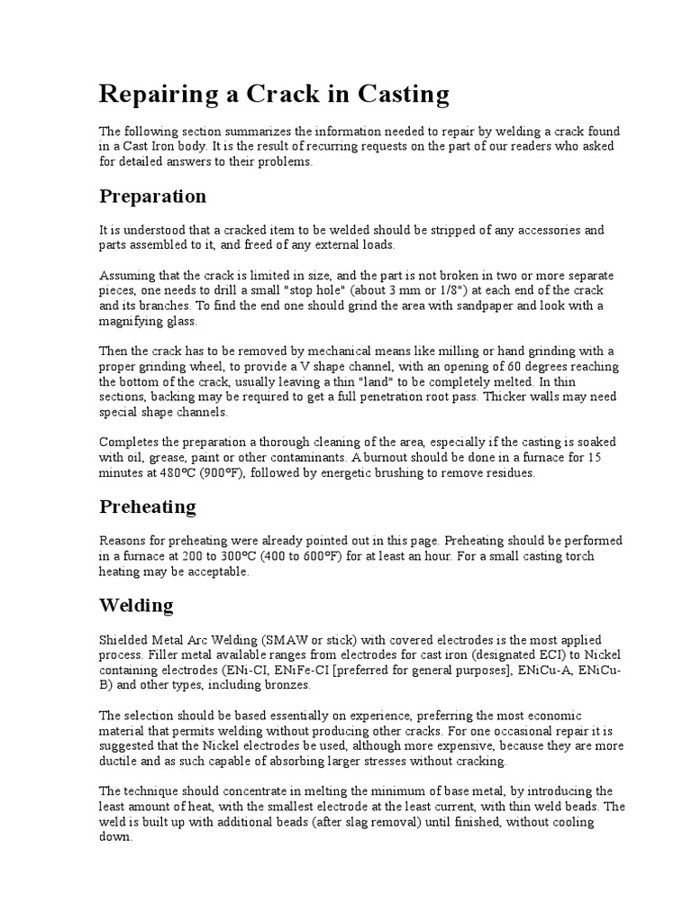 Repairing A Crack in Casting | PDF | Welding | Construction