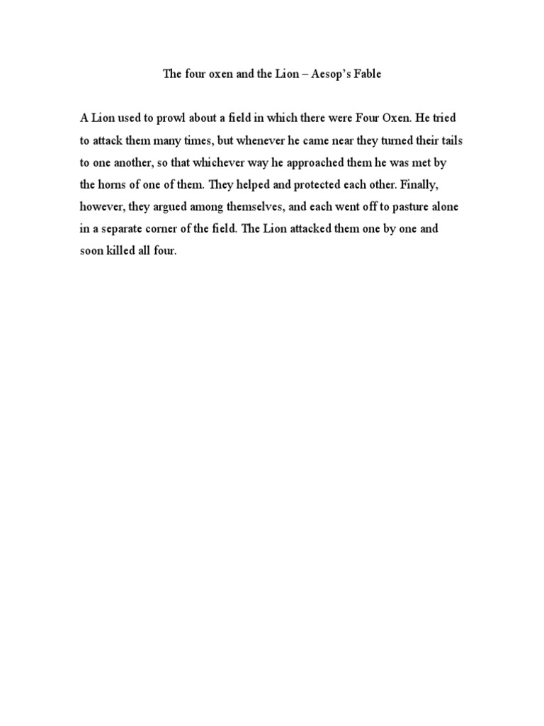 The Four Oxen and The Lion - Aesop's Fable | PDF | Classics