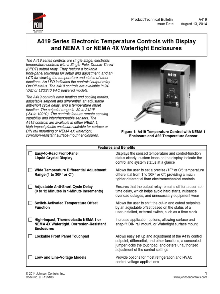 A419 Series Electronic Temperature Controls With Display and NEMA 1 or ...
