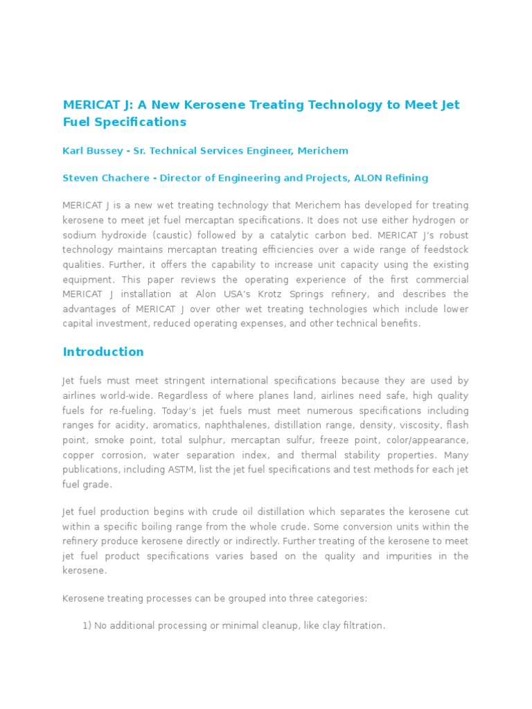 MERICAT J: A New Kerosene Treating Technology To Meet Jet Fuel ...