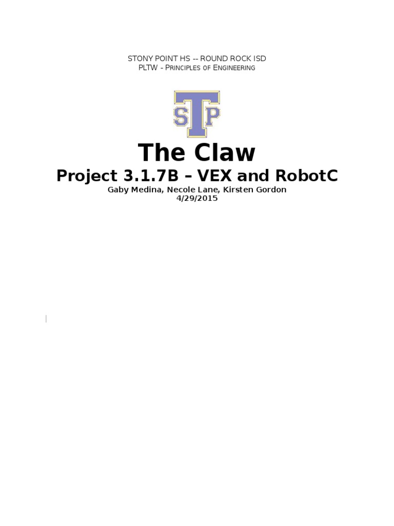 The Claw: Project 3.1.7B - Vex and Robotc | PDF | Gear | Manufactured Goods