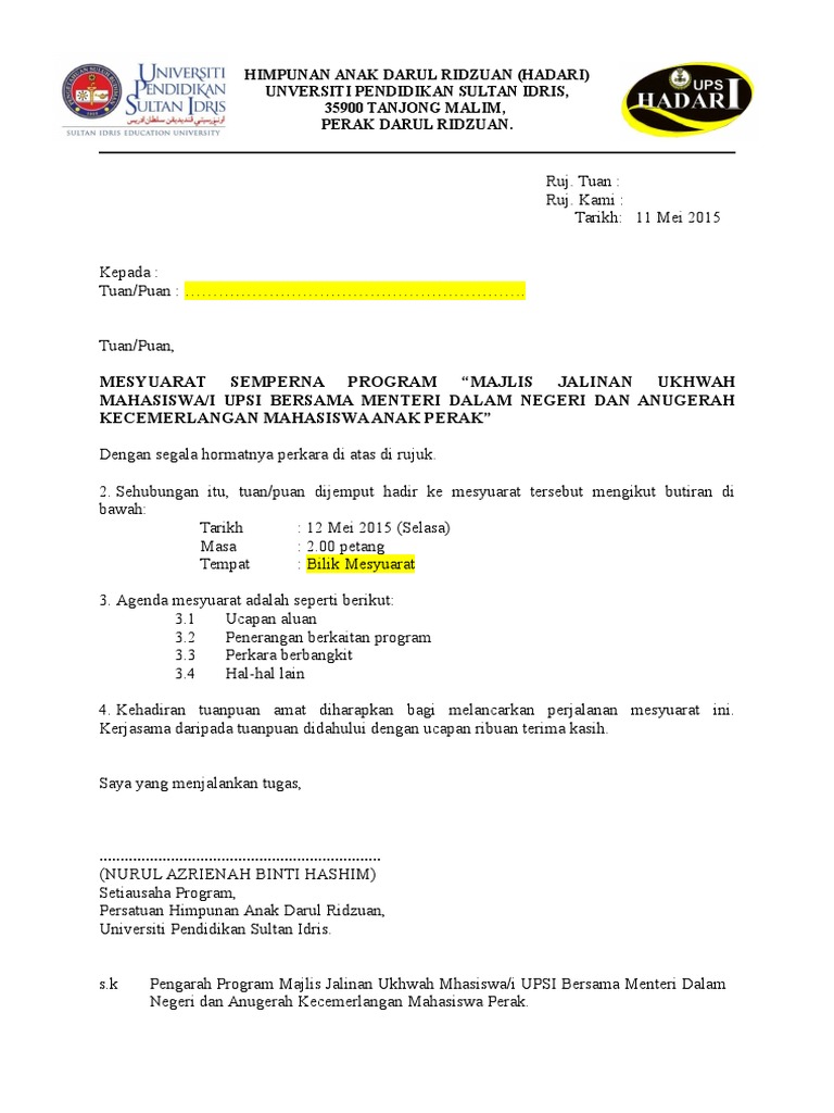 Surat Jemputan Mesyuarat | PDF