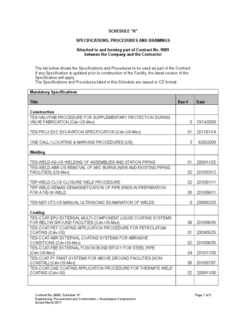 01 Schedule H Specifications, Procdures and Drawings 20110329 | PDF ...