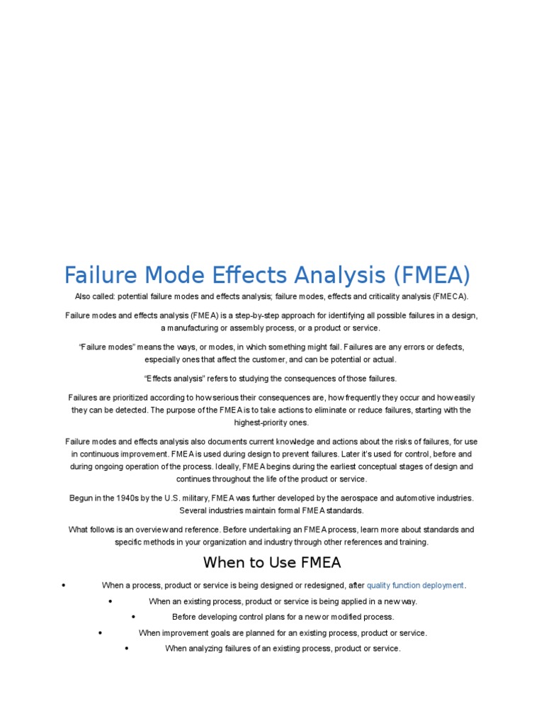 Failure Mode Effects Analysis | PDF | Systems Theory | Systems Science