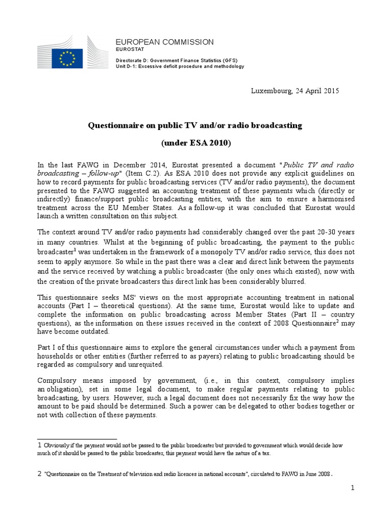 Questionnaire On TV and Radio 24 04 15 For EDPS WG | PDF | Payments ...
