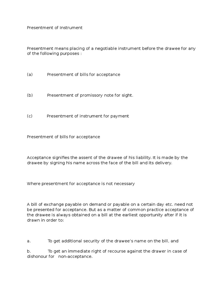 Presentment of Instrument | Download Free PDF | Negotiable Instrument | Law Of Agency