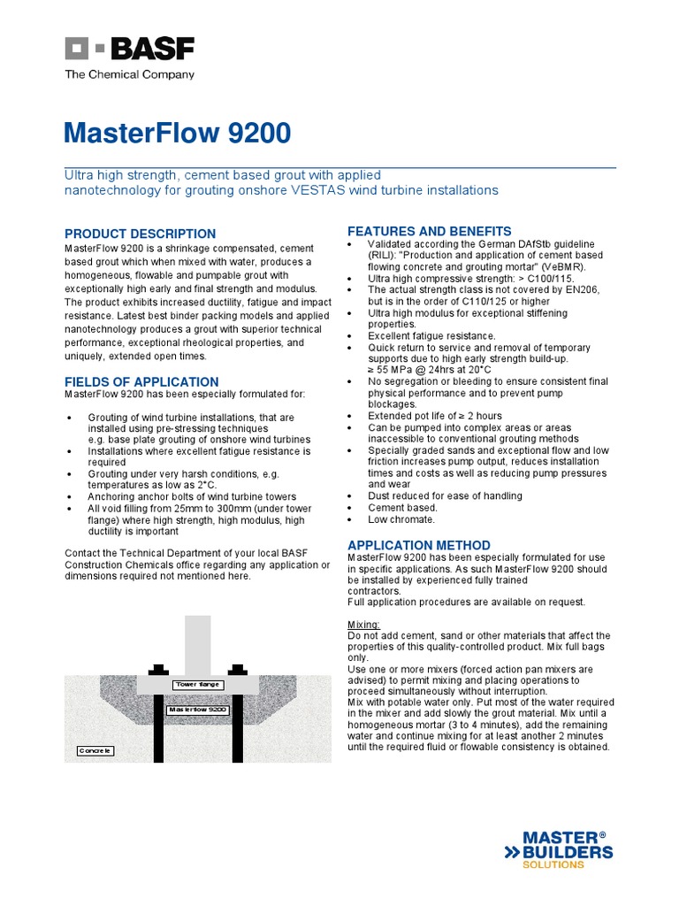 Basf Masterflow 9200 DB Eng | PDF | Concrete | Cement