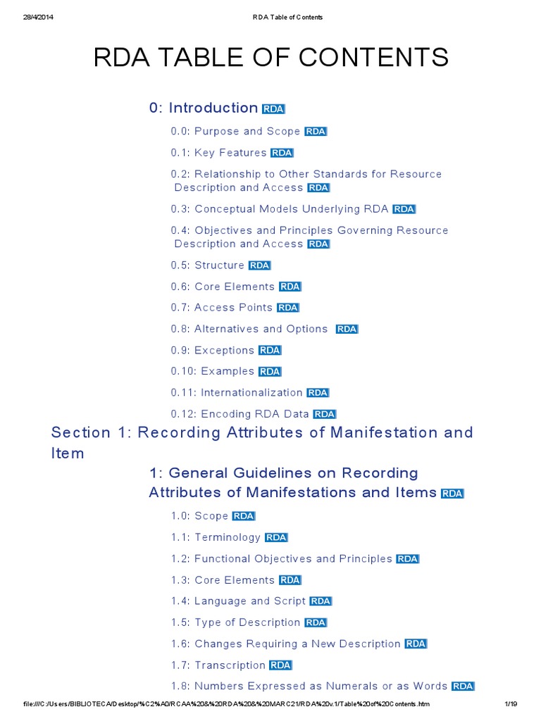RDA (Abril2014) | PDF | Cataloging | Metadata