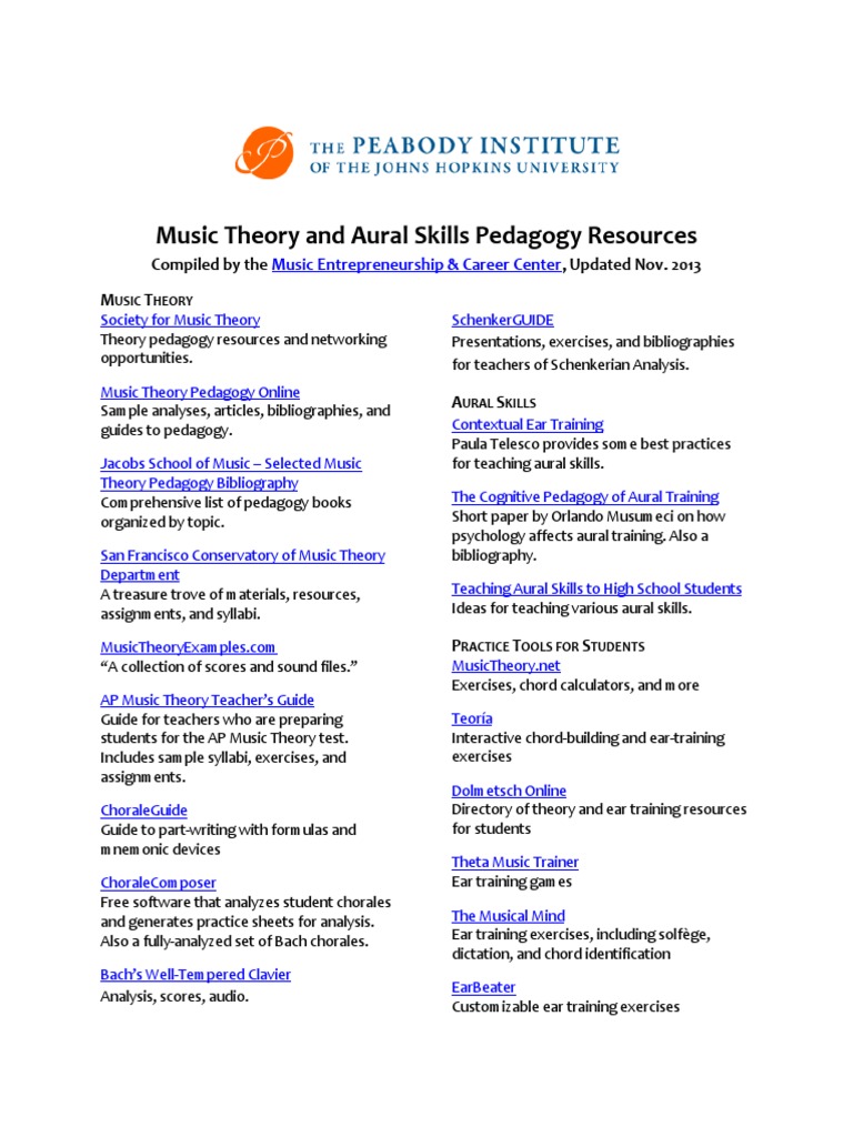 Music Theory & Aural Skills Pedagogy Resources Guide | PDF