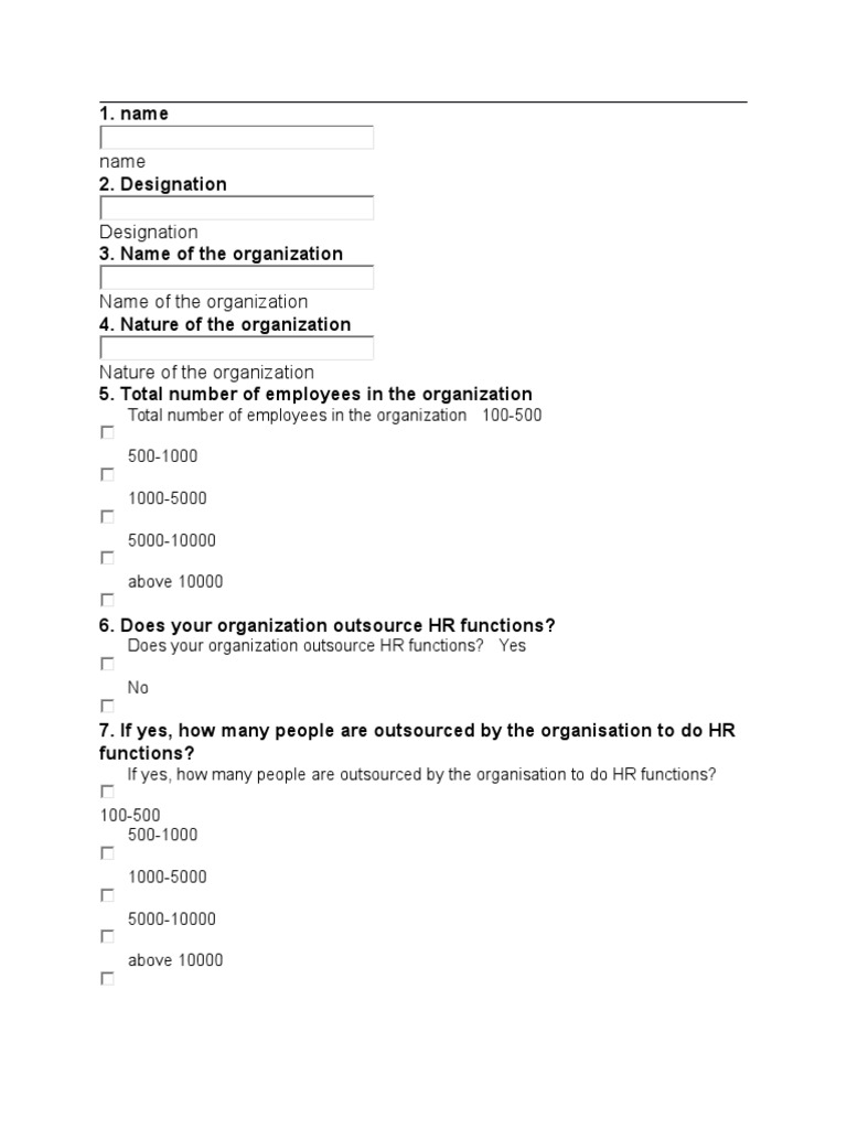 HRM Questionnaire HR Functions Survey | PDF | Human Resource Management ...