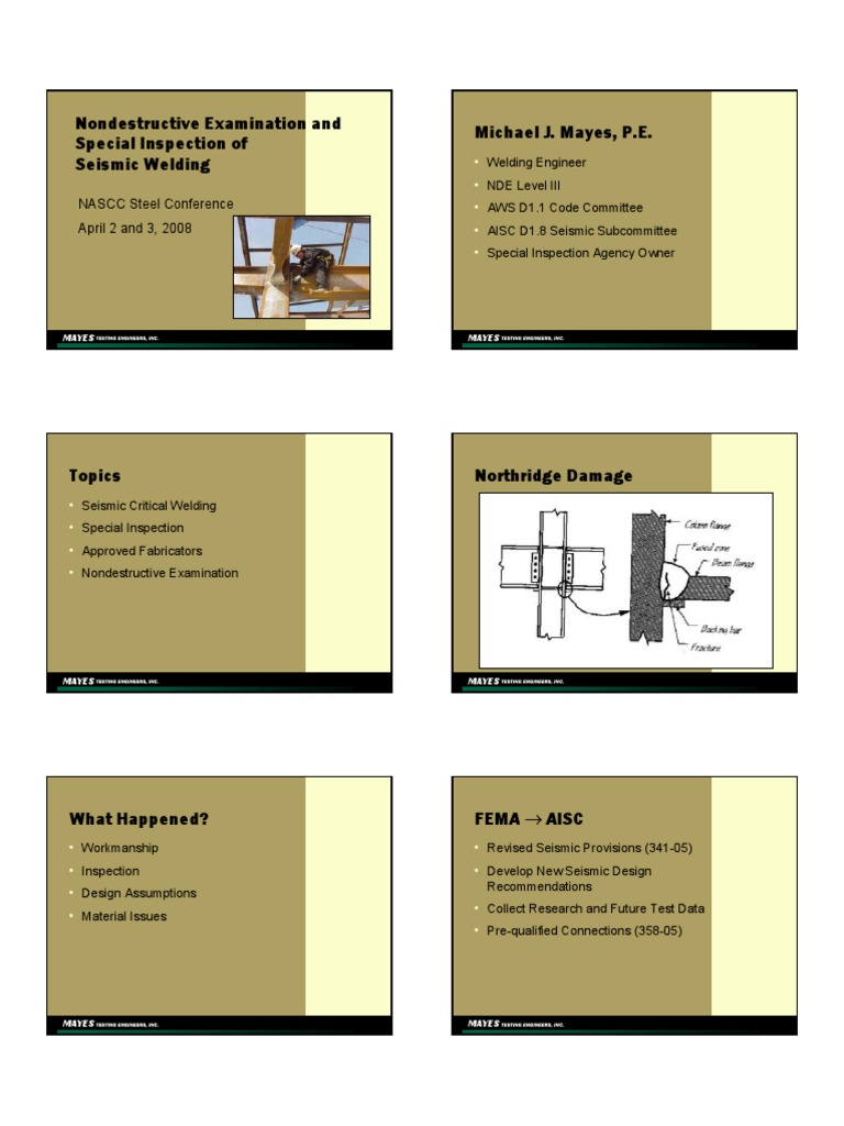 Seismic Welding Inspection Guidelines | PDF | Welding | Construction