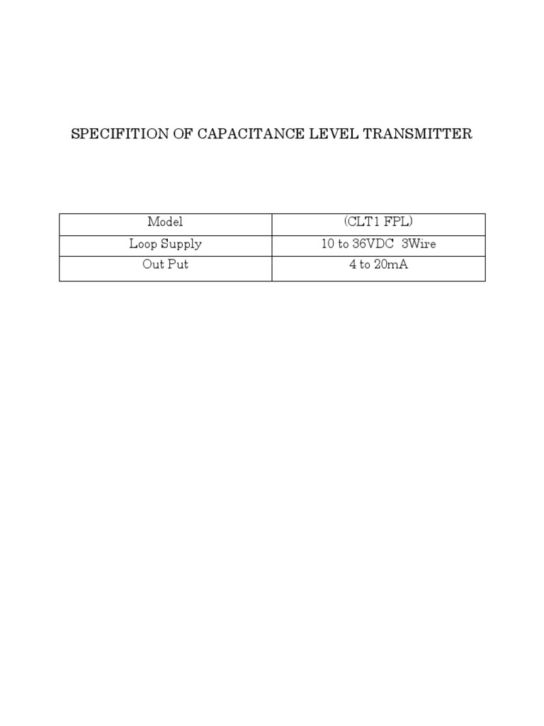Capacitance Level Transmitter Specification | PDF