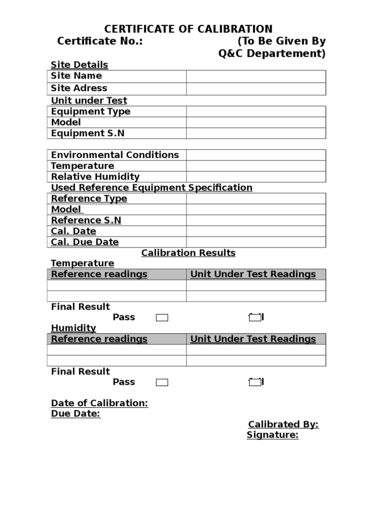 Calibration Certificate Template | PDF