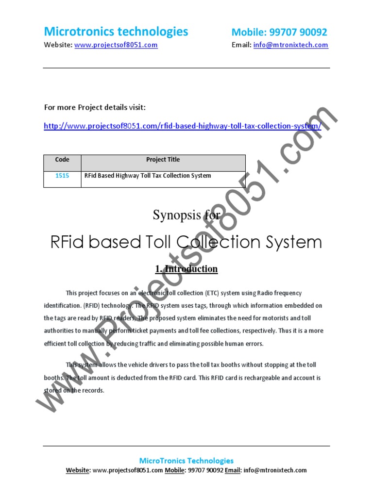 RFID Based Automatic Toll Collection System | PDF | Radio Frequency ...