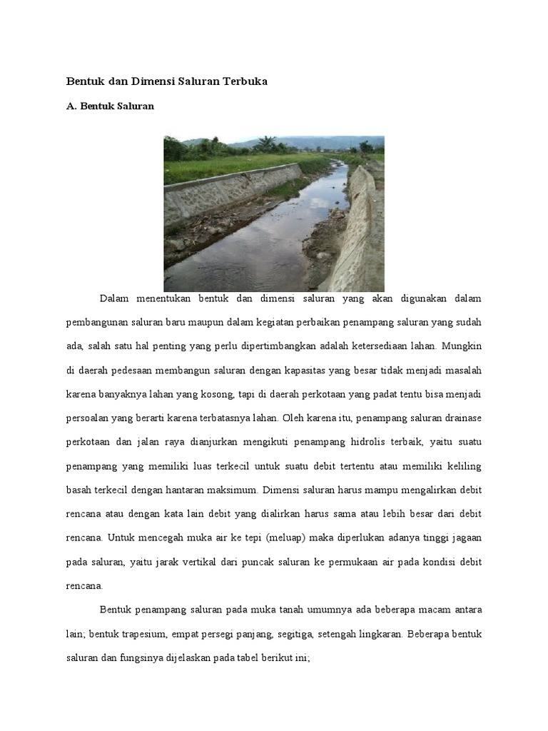 Bentuk Dan Dimensi Saluran Terbuka | PDF