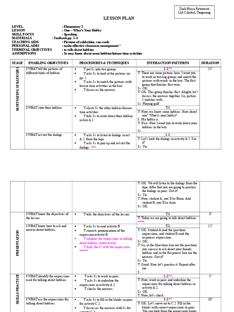 Lesson Plan2 | Lesson Plan | Psychological Concepts