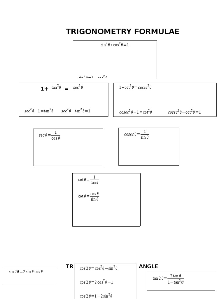 Trigonometry Formulae: sin 2θ=2 sin θ cos θ | PDF | Sine ...