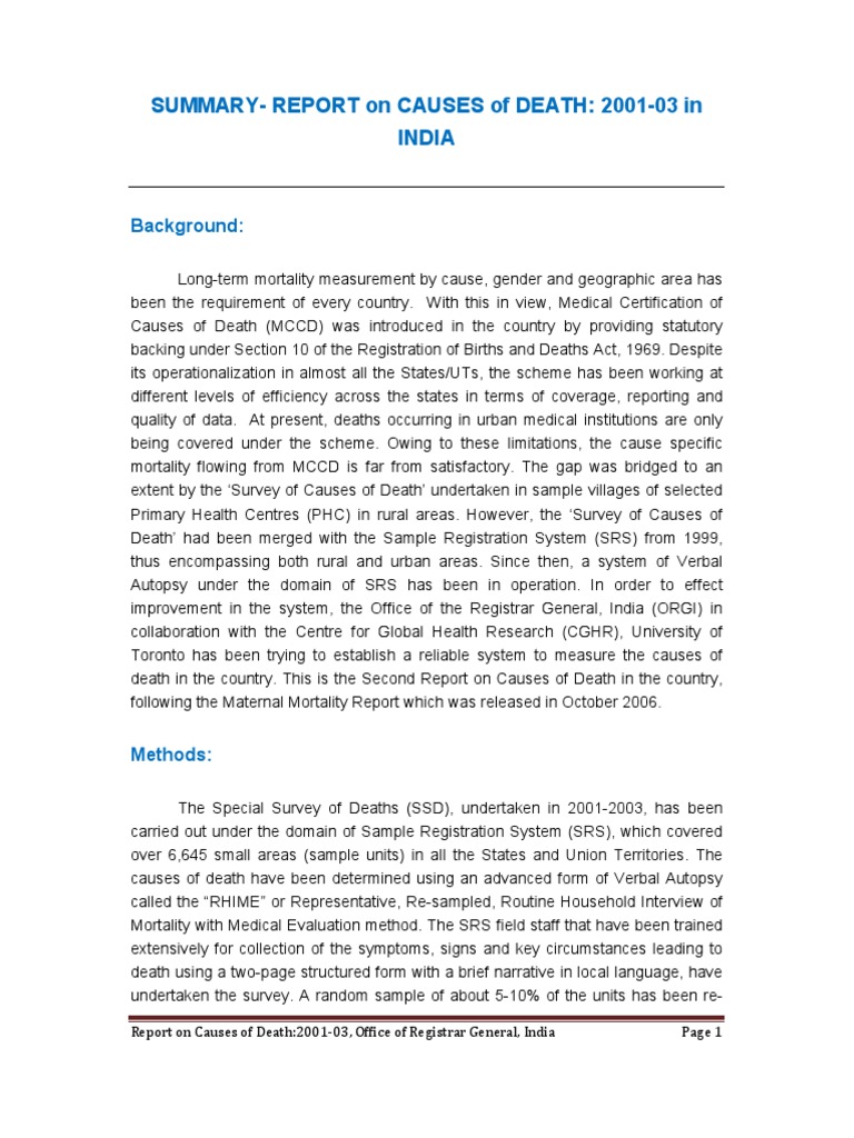 Summary Report Death 01 03 | PDF | Respiratory Diseases | Death