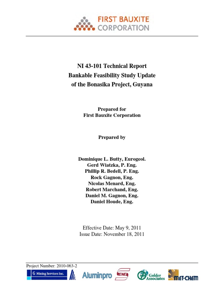 NI 43-101 Technical Report Bankable Feasibility Study Update of The Bonasika Project, Guyana ...